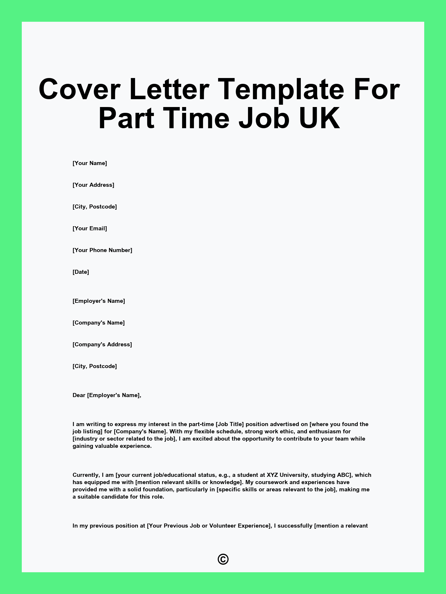 Cover Letter For Part Time Job